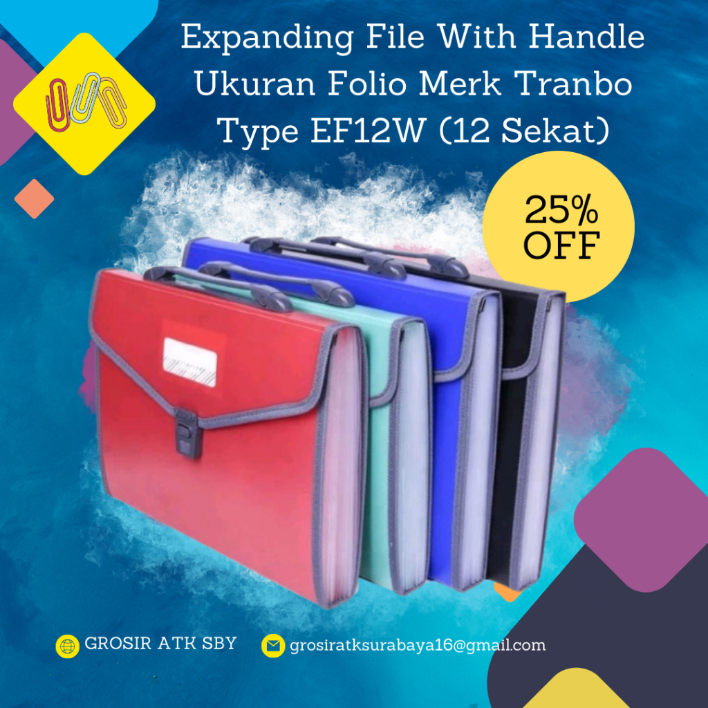 Jual Expanding File With Handle Ukuran Folio / F4 Type EF12W (12 Sheet ...