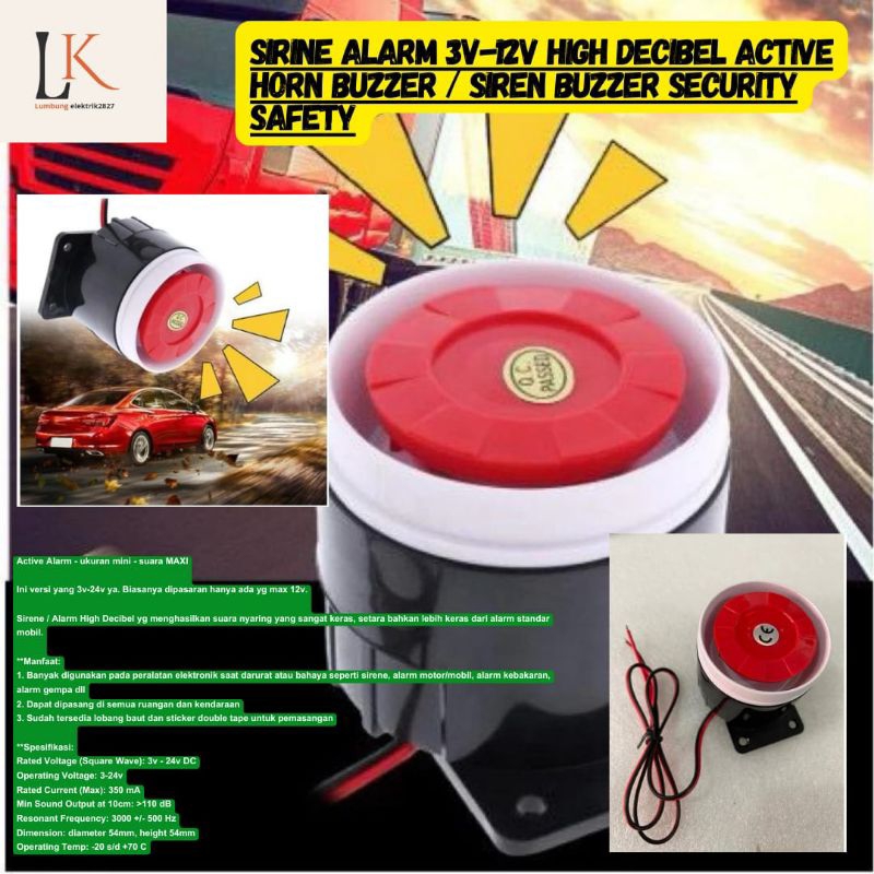 Jual Sirine Alarm 3v-12v High Decibel Active Horn Buzzer / SIREN BUZZER ...