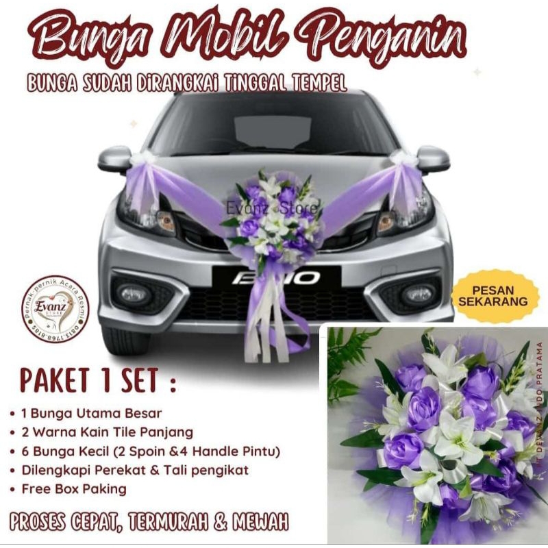 Jual Hiasan Bunga Mobil Pengantin | Bunga Mobil Art Lili | Buket Bunga ...