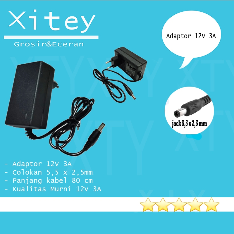 Jual XTY Adaptor 12V 3A trafo LED CCTV modul neon flex ledstrip adaptor ...