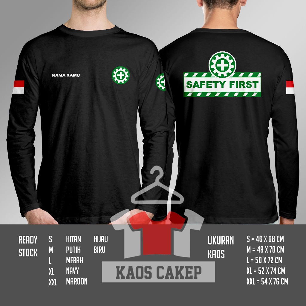 Jual Kaos Keselamatan Pertama Safety First Gratis Nama Kamu Lengan ...