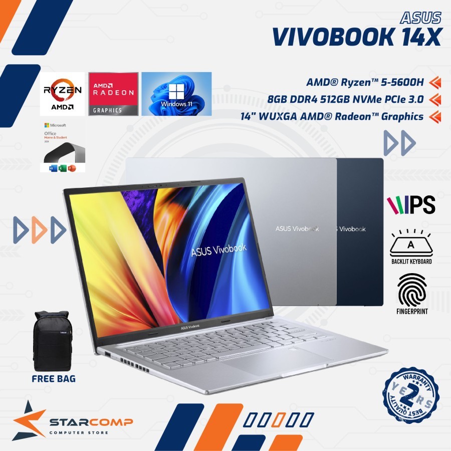 Jual ASUS Vivobook 14x M1403QA RYZEN 5-5600H 8GB 512GB 14" FHD IPS W11 ...
