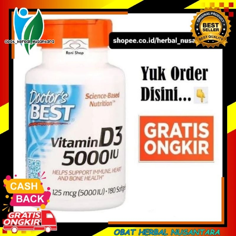 Jual DOCTOR Vitamin D3 5000 IU 180 Softgels Doctor's Best D-3 5000UI ...