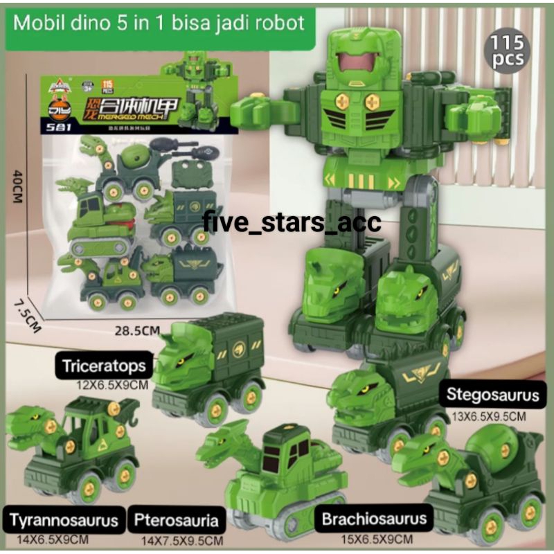 Jual mainan mobil dinosaurus 5 in 1 bisa berubah jadi robot mainan ...