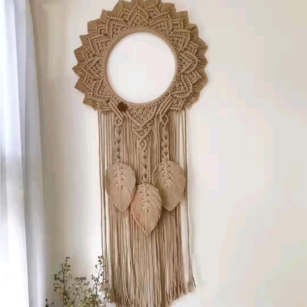 Jual HIASAN RUANG TAMU Pembungkus cermin + cermin-Macrame Bulat ...