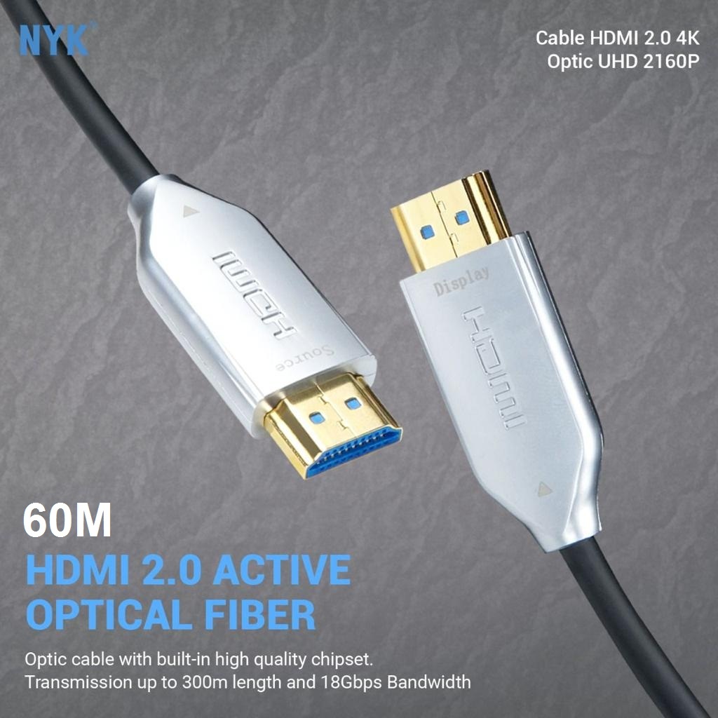 Jual NYK Kabel hdmi 2.0 60M Active Fiber Optik HDTV Ultra HD 4K ...