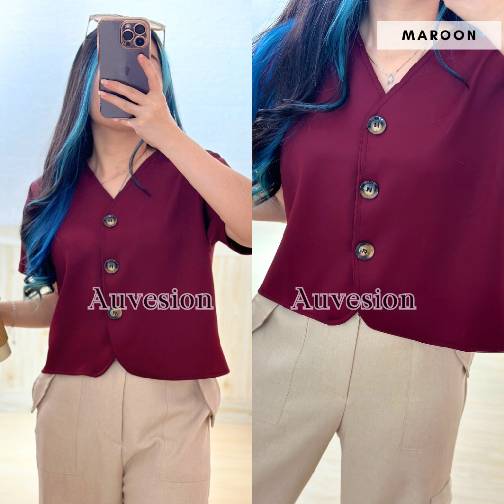 Jual AUVESION Alyssha Basic Button Blouse Scuba 3589 | Atasan Kerja Top ...