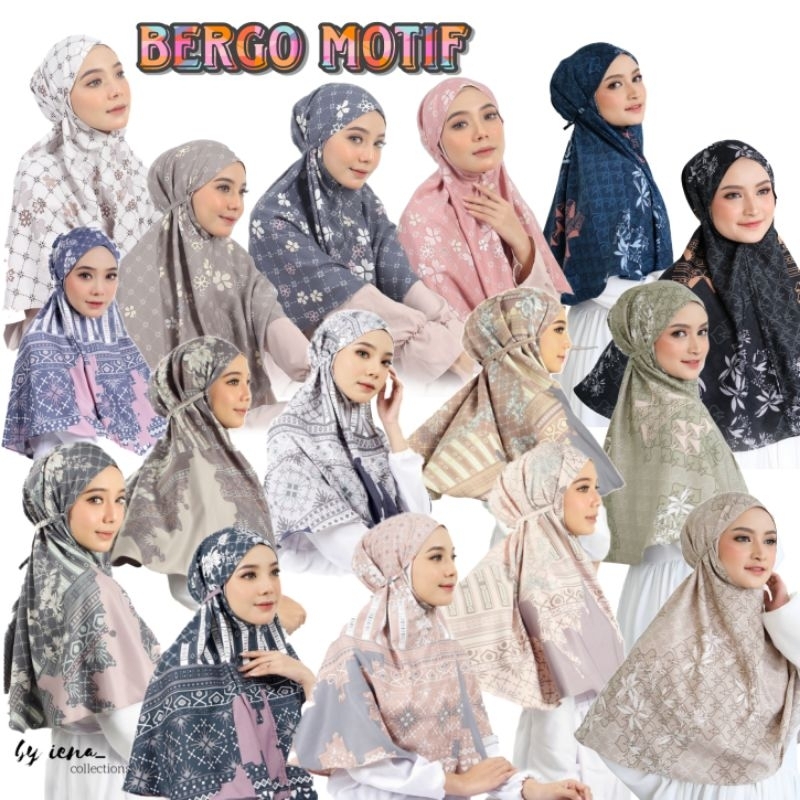 Jual Bergo motif premium / daily khimar non pet jahit hijab instan ...