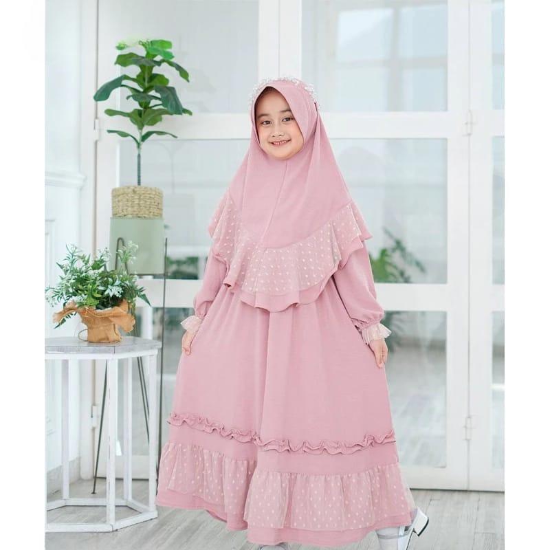 Jual Mafaza Kids Gamis Anak Perempuan Set Hijab (3-11 Tahun) / Gamis Crinkle Mix Tile Dot Size M ...