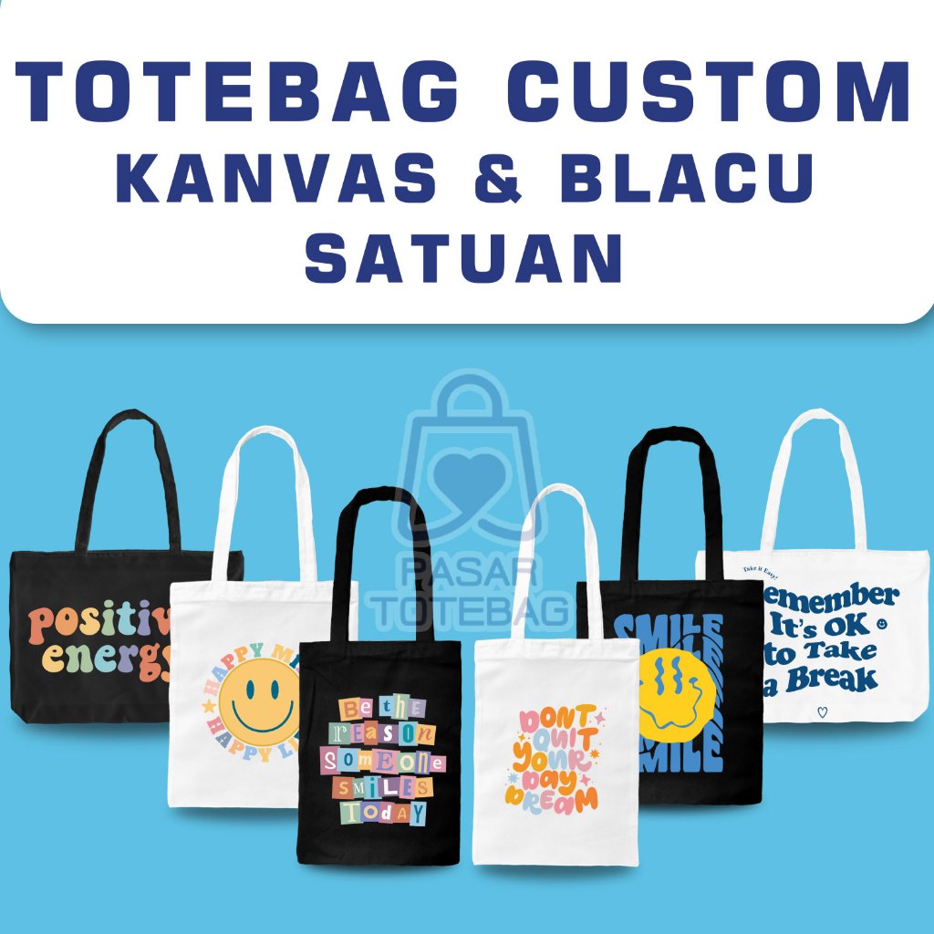 Jual ToteBag Custom Kanvas Resleting Blacu Premium Grade A Tas Tote bag Canvas Tebal Custom Nama ...