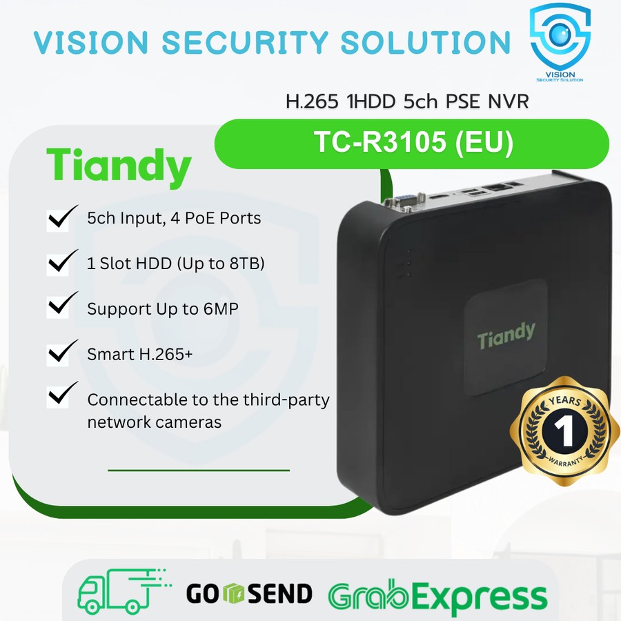 Jual Tiandy TC-R3105 NVR 5CH IP Camera CCTV Up to 6MP Lite - Smart CCTV - Garansi Resmi | Shopee ...