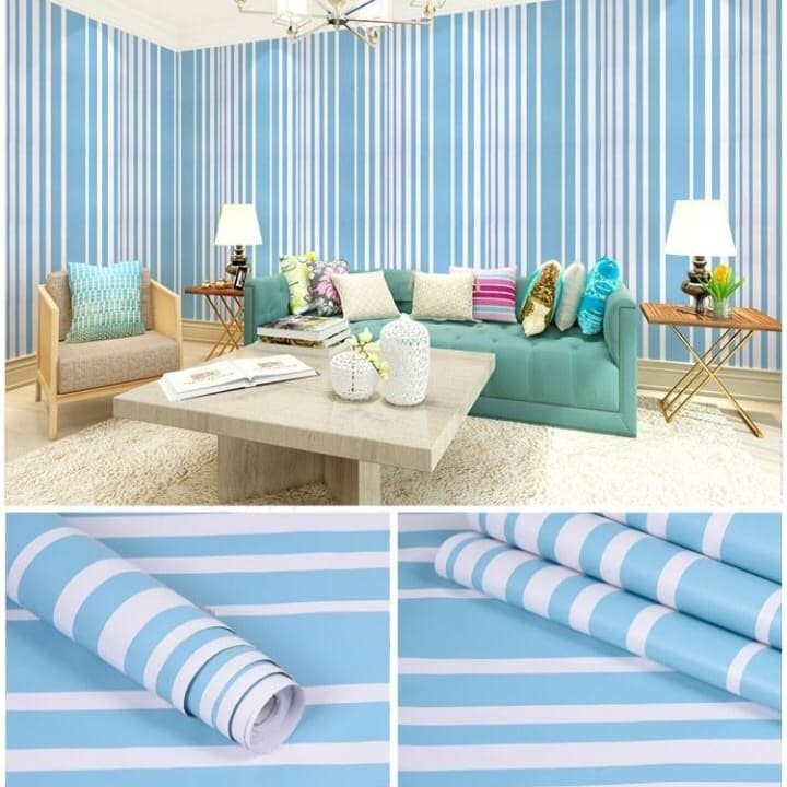 Jual Wallpaper Dinding Stiker Wallp[aper Salur Garis Biru Kecil 7ms/d 8m Lebar 45cm | Shopee ...