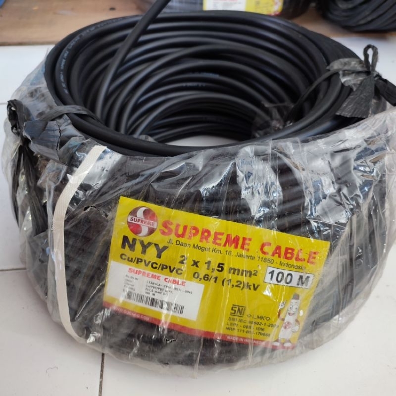 Jual PER METER SUPREME NYY 2x1,5 SNI Kabel listrik batang tembaga hitam | Shopee Indonesia