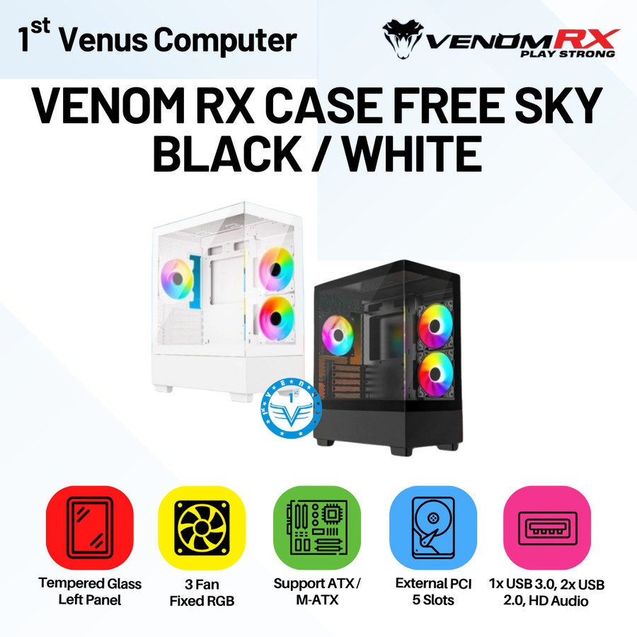 Jual Casing PC VenomRX Free sky White Tempered Glass Side M-ATX Gaming ...