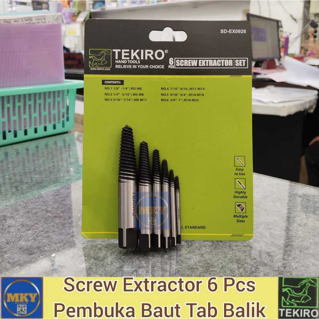Jual TEKIRO Screw Extractor 6 Ukuran Mata Tap Pembuat Drat Baut Rusak ...