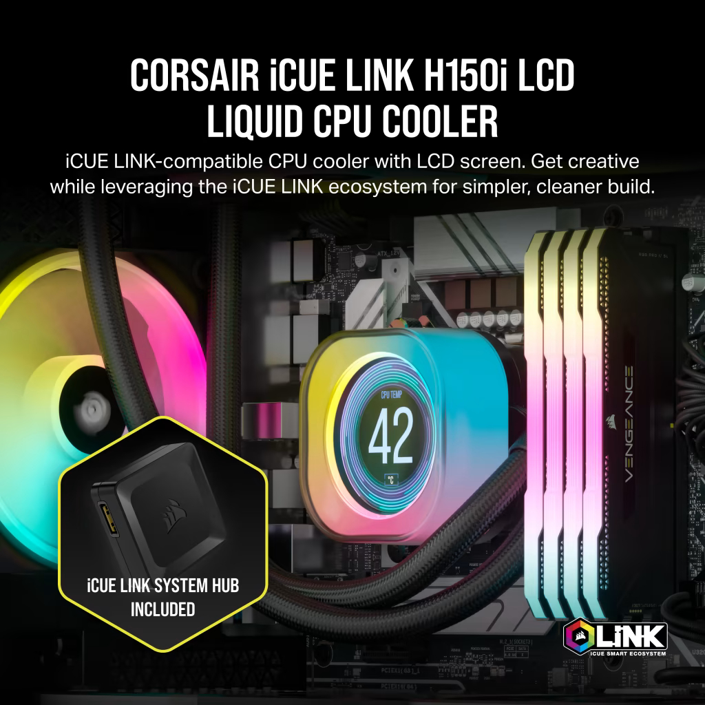 Jual CORSAIR ICUE LINK H150i LCD RGB BLACK 360MM LIQUID AIO WATER CPU ...