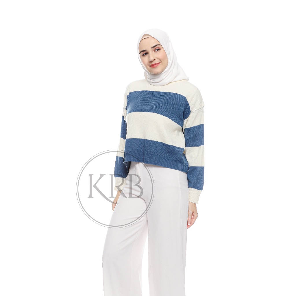 Jual KRB Blouse Amira Crop Sweater Rajut Stripe Baju Atasan Wanita ...