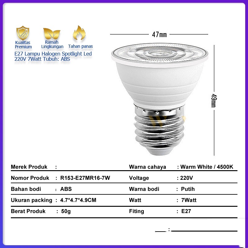 Jual LAMPU HALOGEN SPOTLIGHT LED 7WATT FITTING E27 7 WATT COB SOROT 7W LAMPU SPOT LIGHT | Shopee ...
