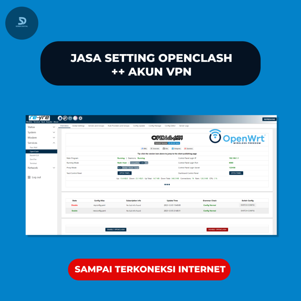 Jual JASA SETTING OPENWRT OPENCLASH + AKUN VPN PREMIUM PLUS PLUS CONFIG FULL RULES DAN SIMPLE ...