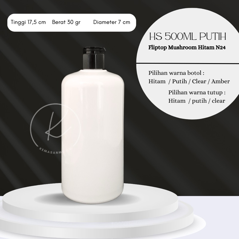 Jual BOTOL PLASTIK HS 500ML N24 PUTIH TUTUP FLIPTOP MUSHROOM HITAM 500 ...