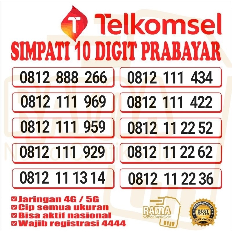 Jual Nomor Cantik Telkomsel Simpati 10 Digit Prabayar ( A ) | Shopee Indonesia