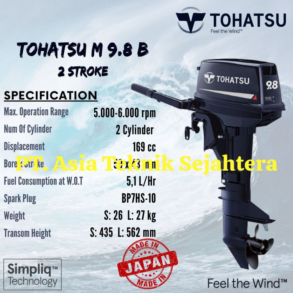 Jual Tohatsu Mesin Tempel Outboard 9.8 PK 2 Tak Made In Japan Original | Shopee Indonesia