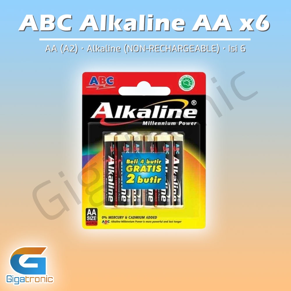 Jual Baterai ABC Alkaline size AA (A2) isi 6 (4 + 2) / Baterai Jam ...