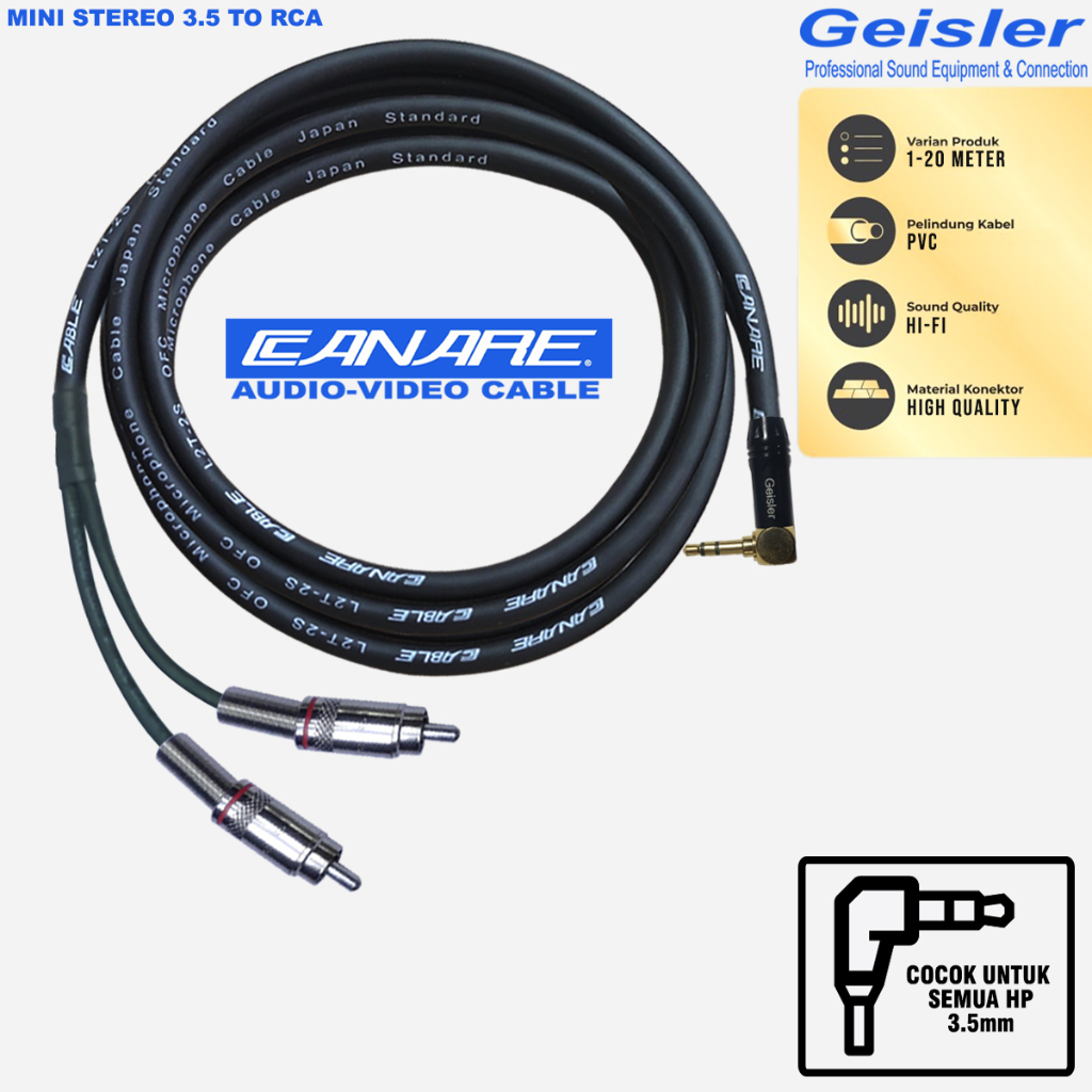 Jual Kabel Audio HP Jack Mini Stereo Aux L to 2x RCA GEISLER - JAPAN ...