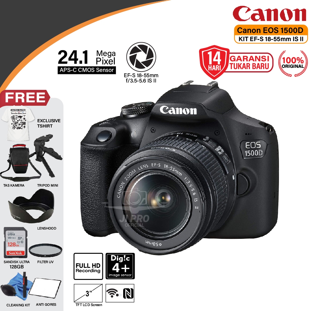 Jual CANON EOS 1500D KIT 18-55MM IS II PAKET BONUS - KAMERA DSLR ORIGINAL | Shopee Indonesia
