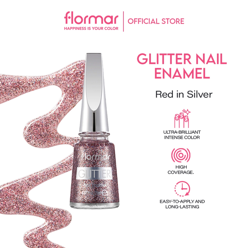 Jual Flormar Glitter Nail Enamel | Kutek Halal Certified | Cat Kuku Warna Intens, Tahan Lama dan ...