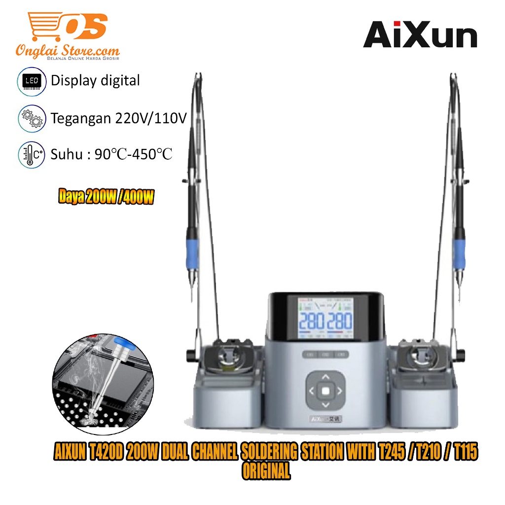 Jual Solder Station AIXUN T420D Dual Channel Smart Solder Station with T245/T210/T115 ORIGINAL ...