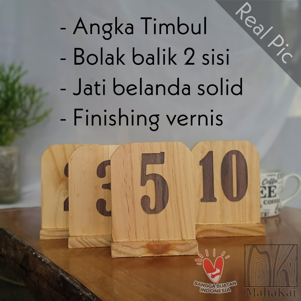 Jual [Grosir & Ecer] Nomor meja kayu cafe bolak balik ukir angka nomer ...