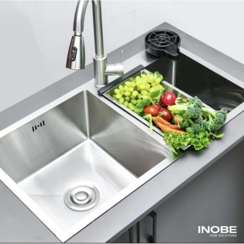 Jual kitchen sink INOBE Stainless 8245 komplit keran tarik | Shopee ...