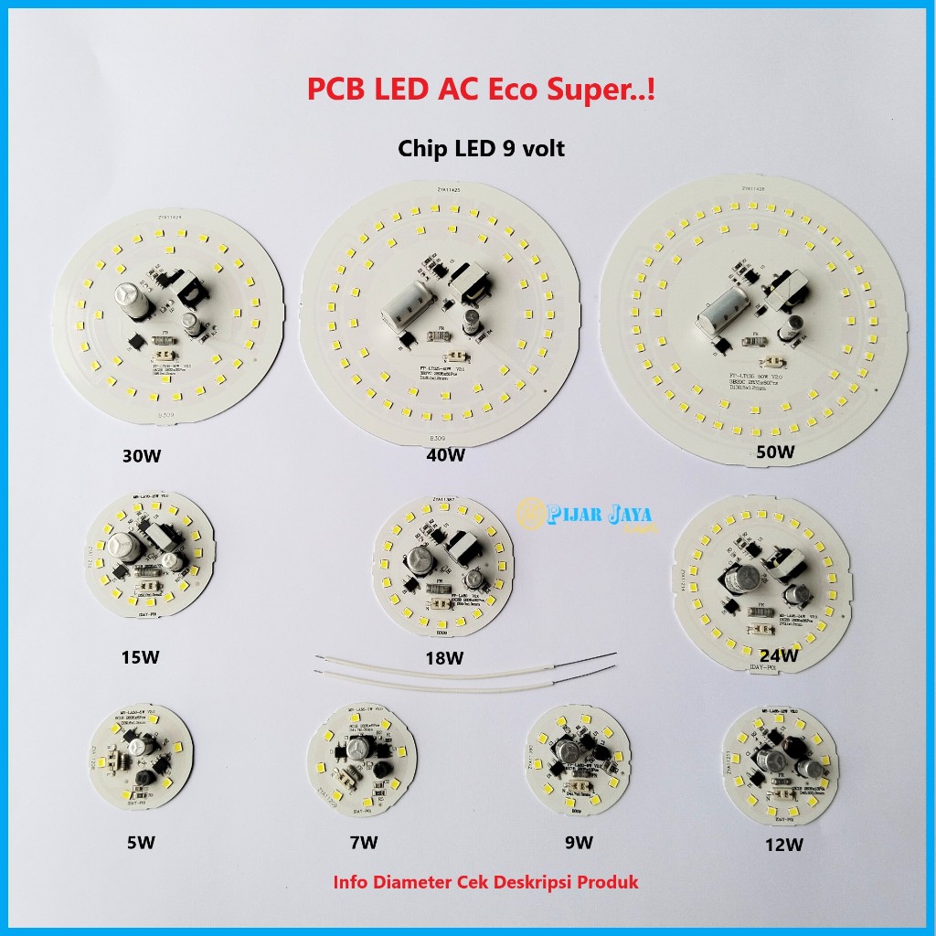 Jual PCB Lampu LED DOB Eco Super Watt Lengkap 5 7 9 12 15 18 24 30 40 ...