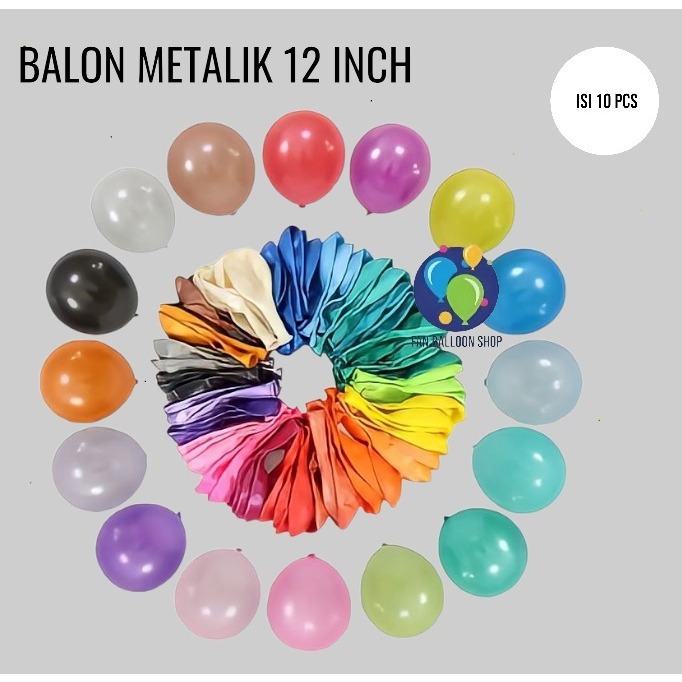 Jual Balon Metalik 12 Inch isi 10 Pcs / Balon Latex Metalik 12 Inch ...