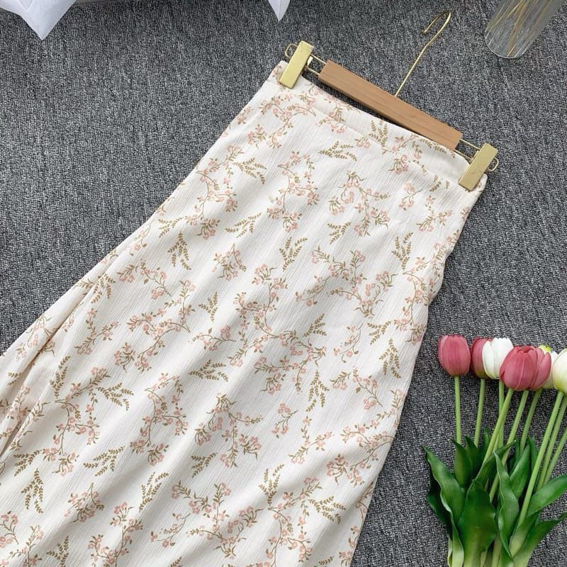 Jual ROK KOREAN STYLE MOTIF BUNGA MIDI A LINE / LONG SKIRT MAXY PATTERN ...