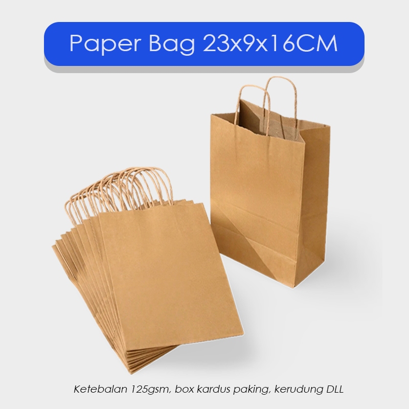 Jual Paper Bag Kado Polos 23x9x16 cm / Paper Bag Polos Cokelat Packing ...