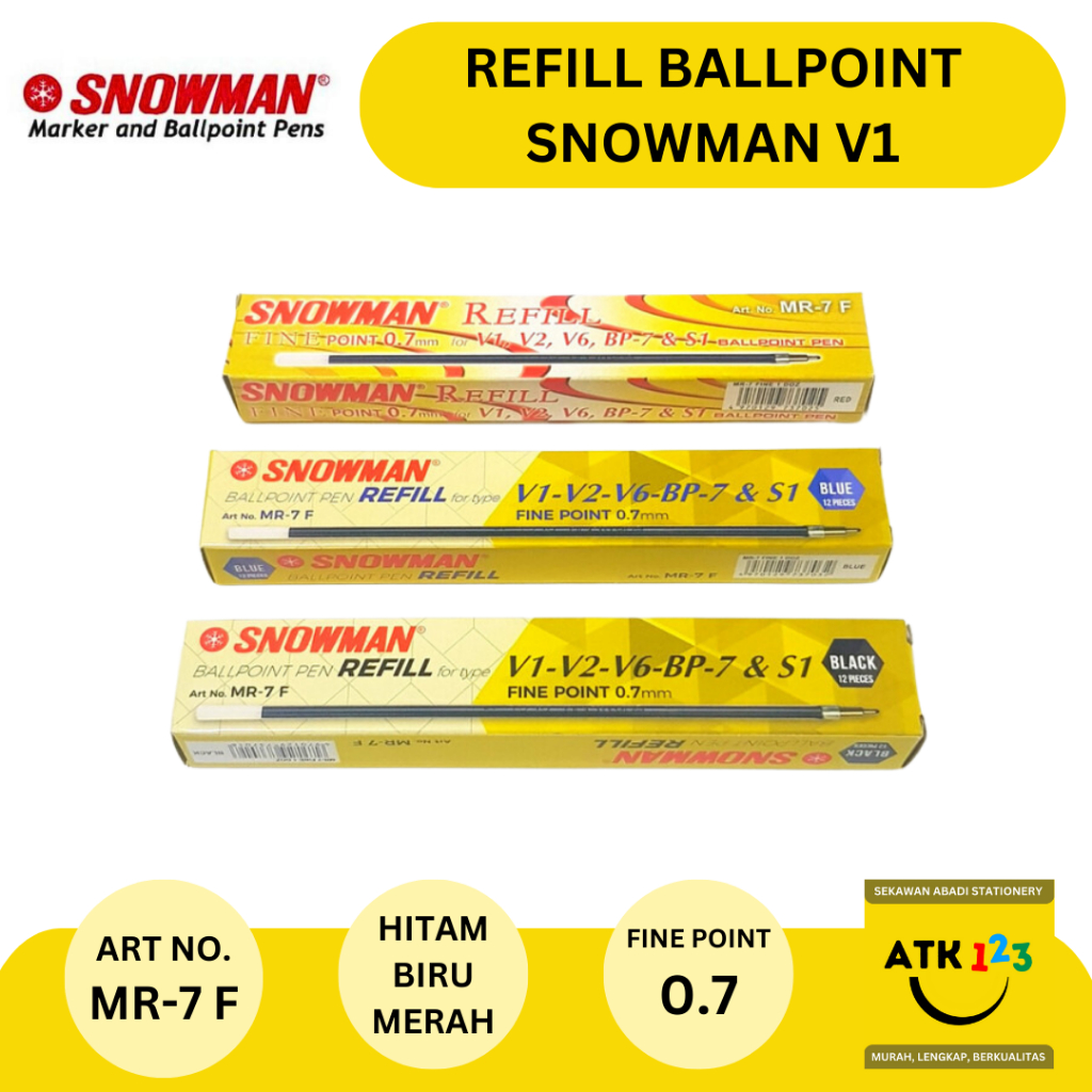 Jual REFILL Ballpoint Bolpen Pulpen Snowman V1 V2 V6 BP-7 S1 [1 PACK-12PCS] | Shopee Indonesia