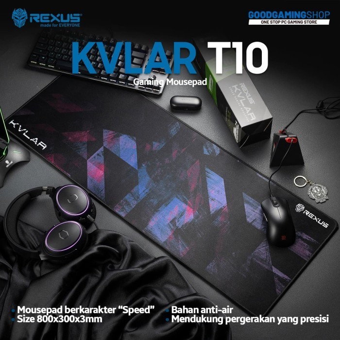 Jual Rexus Mousepad Gaming Kvlar T10 Speed Edition XL - Black | Shopee ...