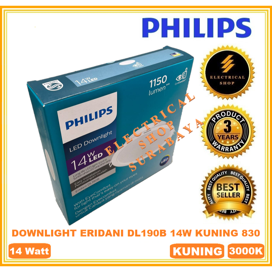 Jual PHILIPS DOWNLIGHT LED ERIDANI 14W 14 WATT PUTIH ATAU KUNING 6 INCI ...