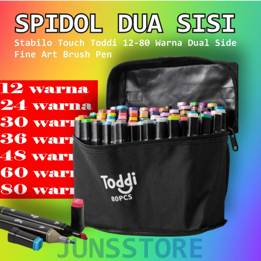 Jual [ PROMO ] Spidol Dua Mata Sisi Toddi Touch 12/24/60/80/100/120 ...
