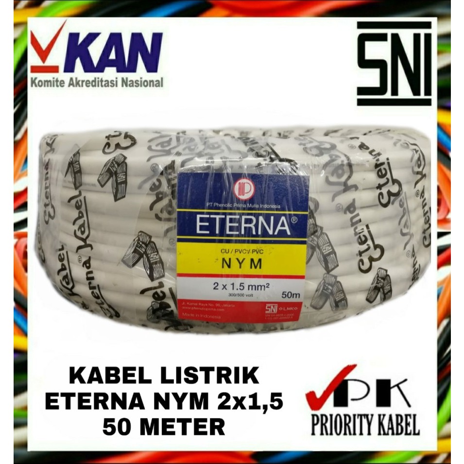 Jual Kabel Listrik Kawat ETERNA NYM 2x1,5 2x1.5 50 meter (50m) | Shopee ...