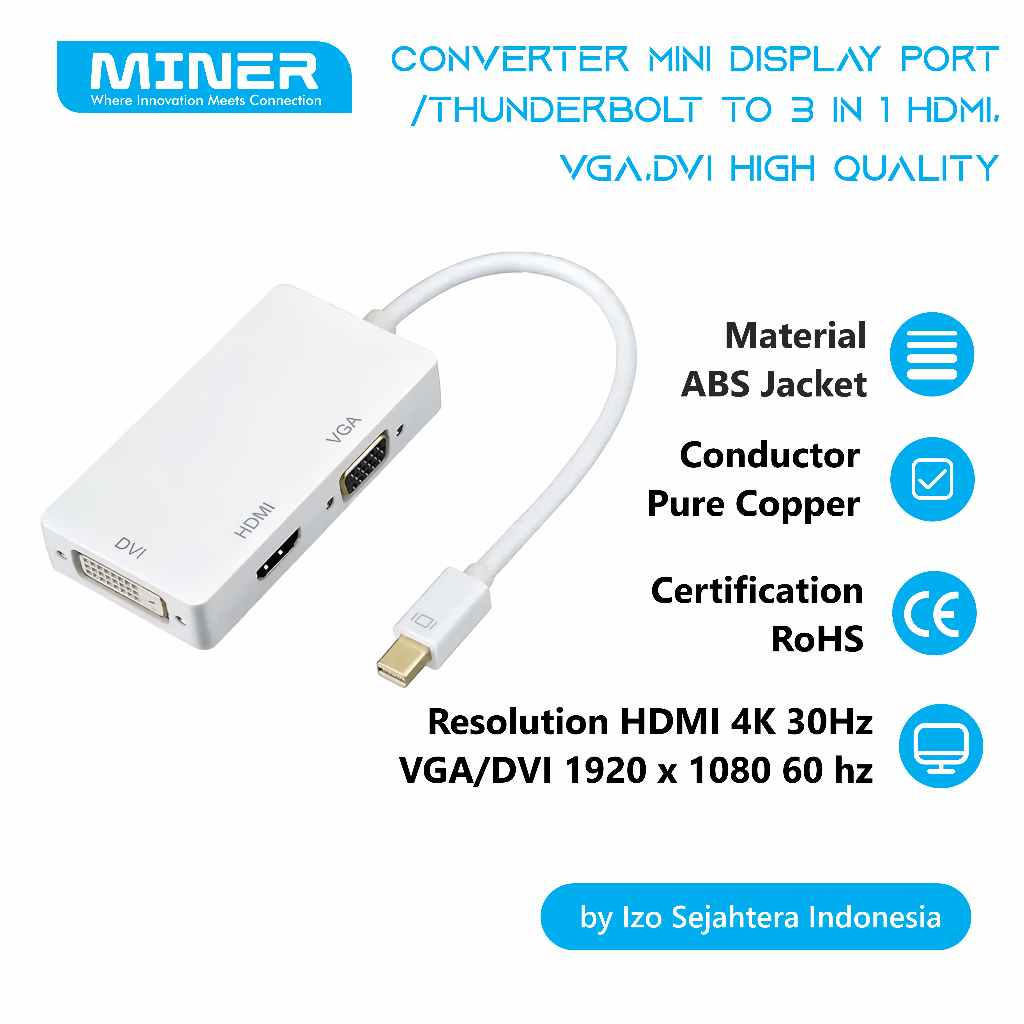 Jual Converter Adapter Mini Display Port/Mini DP/Thunderbolt 3 in 1 to ...