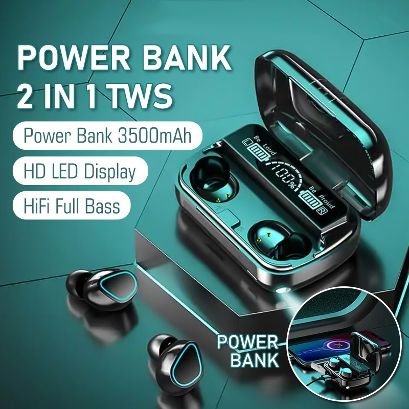 Jual WS-M10 Headset Bluetooth Full Bass Stereo 3500mAh Power Bank ...