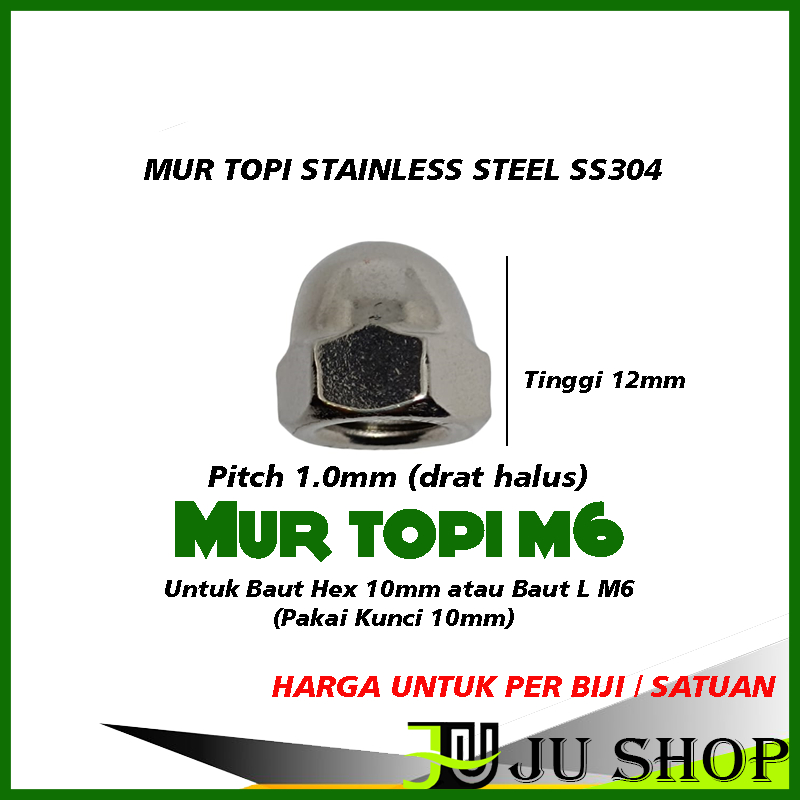 Jual MUR TOPI M6 cap nut stainless steel (harga per biji) | Shopee ...