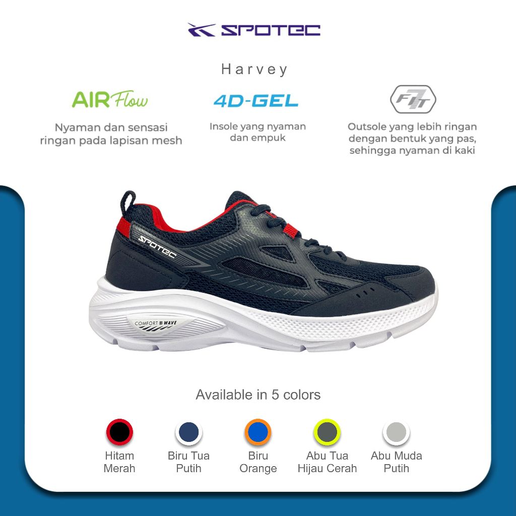 Jual SPOTEC Sepatu RUNNING Artikel HARVEY-Hitam/Merah | Shopee Indonesia