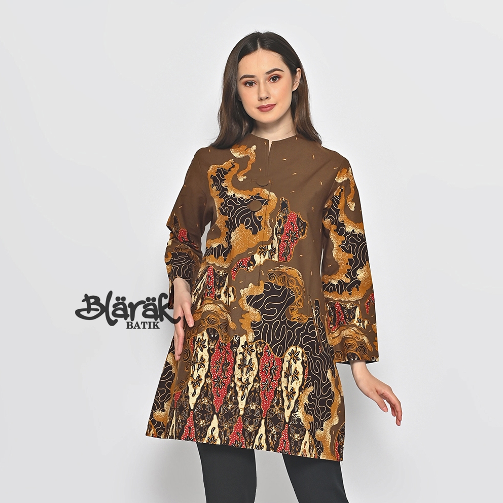 Jual Tunik Batik Wanita Premium Modern Motif Welagar Cokelat Blarak ...