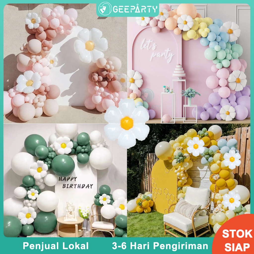 Jual GeeParty Balon Daisy Lucu Macaron Garland Merah Muda Kuning Putih ...