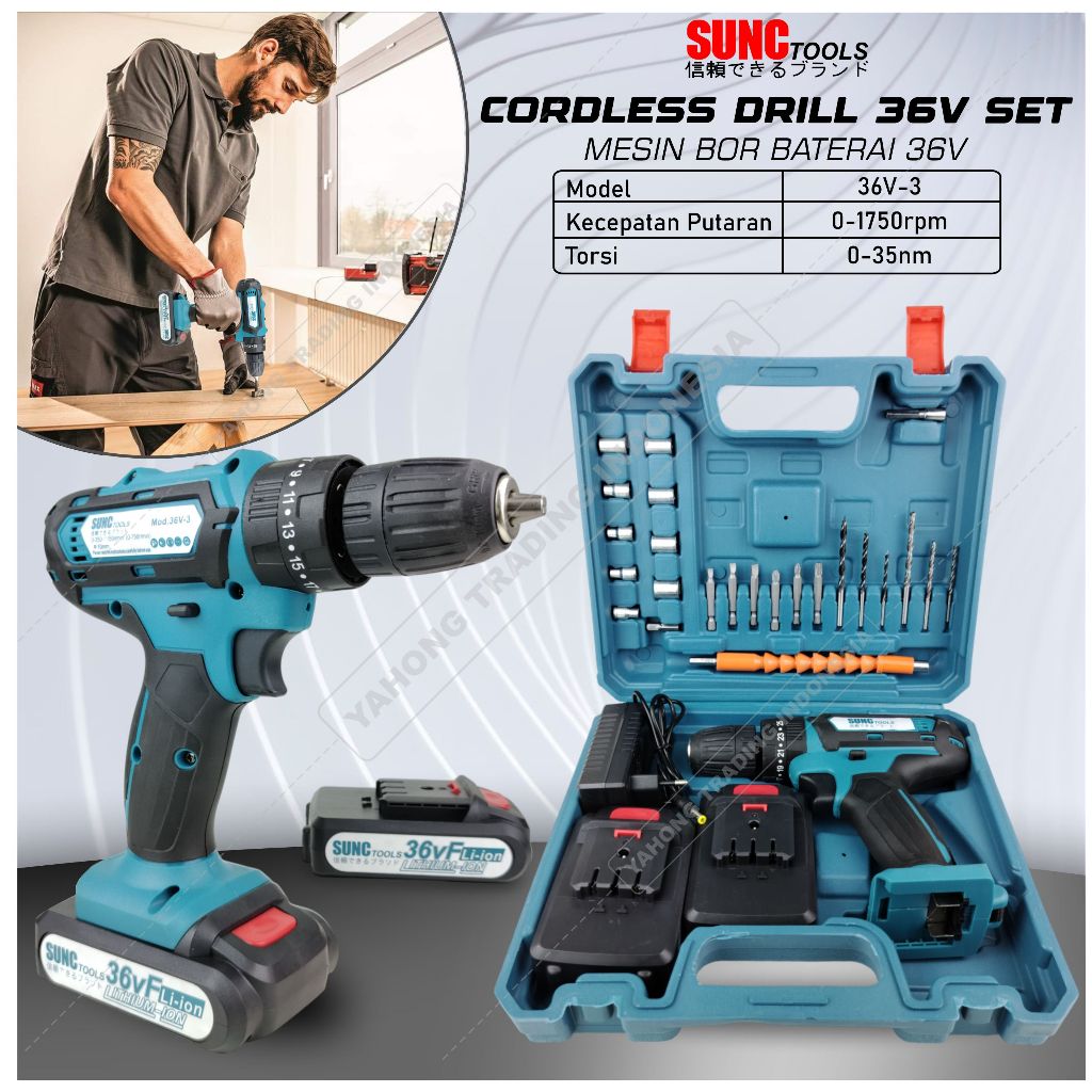 Jual Mesin Bor Baterai Cordless Drill Bor Batere 36VF 36V SUNC TOOLS ...