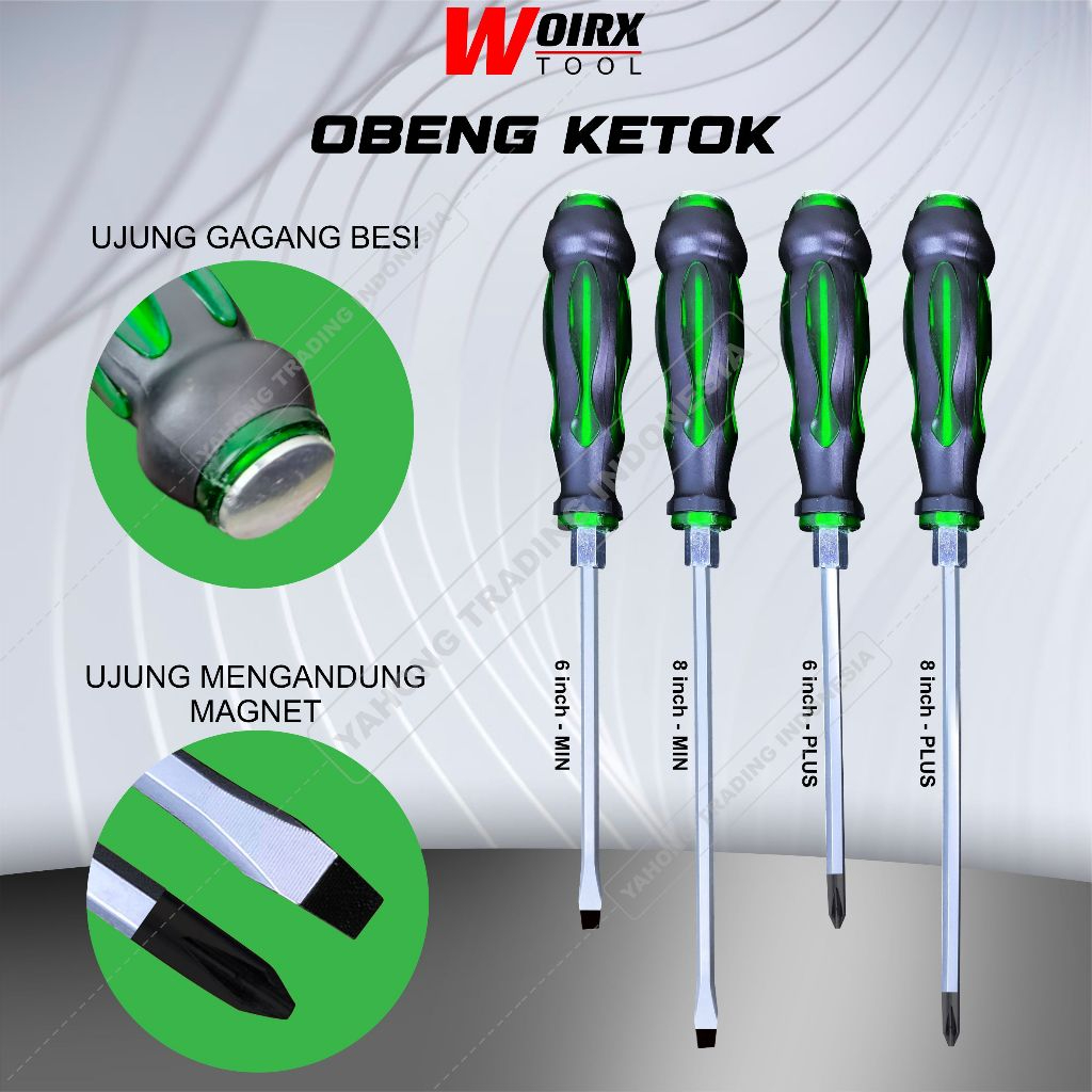 Jual Obeng KETOK Plus Minus Obeng Getok Magnet 6" 8" inch Gagang Fiber ...